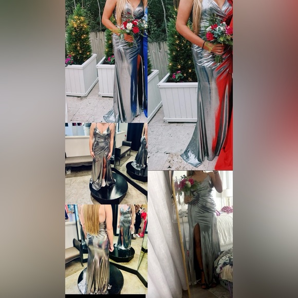 Dresses | Silver Metallic Prom Dress | Poshmark